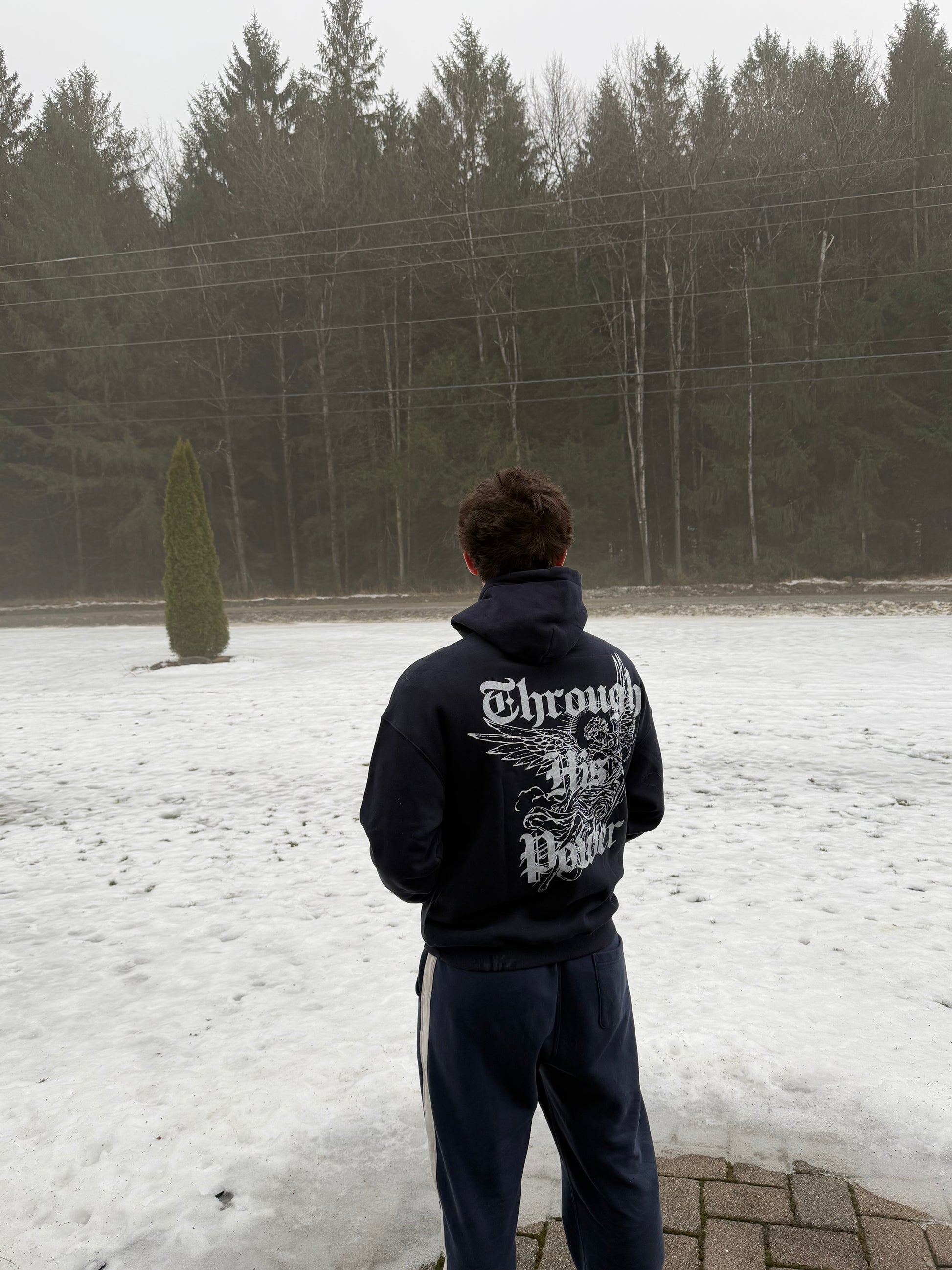 Through His Power Hoodie in Navy – Divine Threads